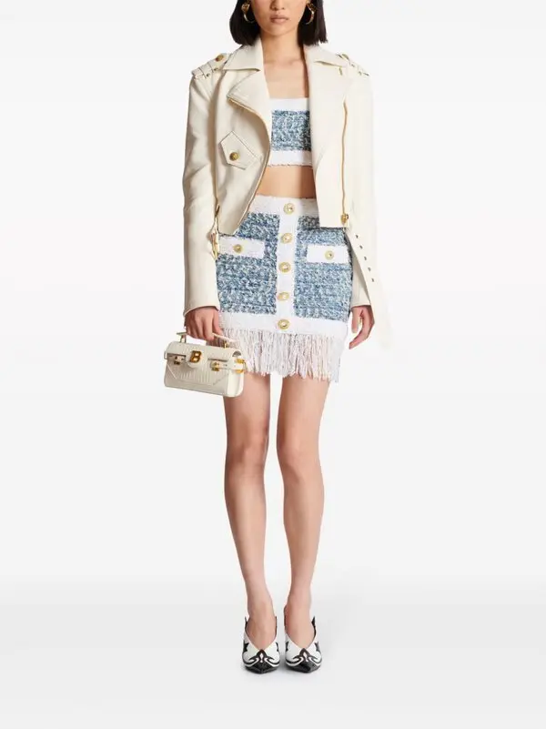 Balmain Denim Tweed Crop Top - White