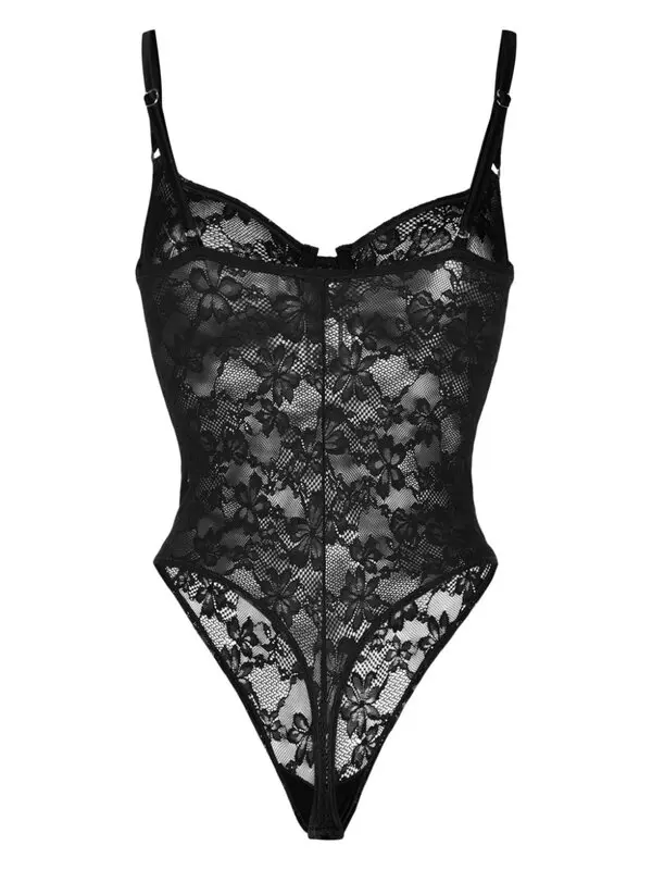 FLEUR DU MAL Le Stretch Lace Bodysuit - Black