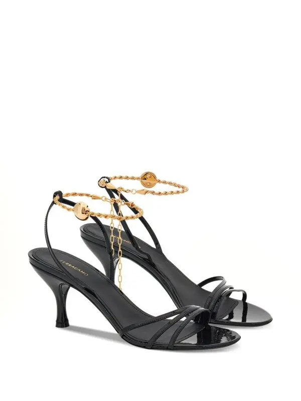 FERRAGAMO 70mm Cable-link Chain Leather Sandals - Black