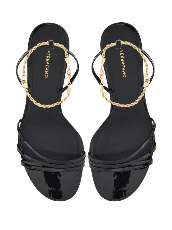 FERRAGAMO 70mm Cable-link Chain Leather Sandals - Black
