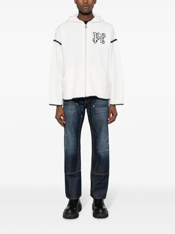 Palm Angels Monogram-embroidered Wide-leg Jeans