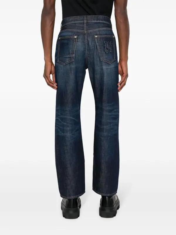 Palm Angels Monogram-embroidered Wide-leg Jeans