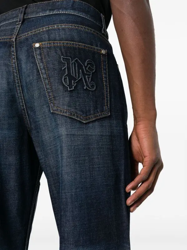 Palm Angels Monogram-embroidered Wide-leg Jeans