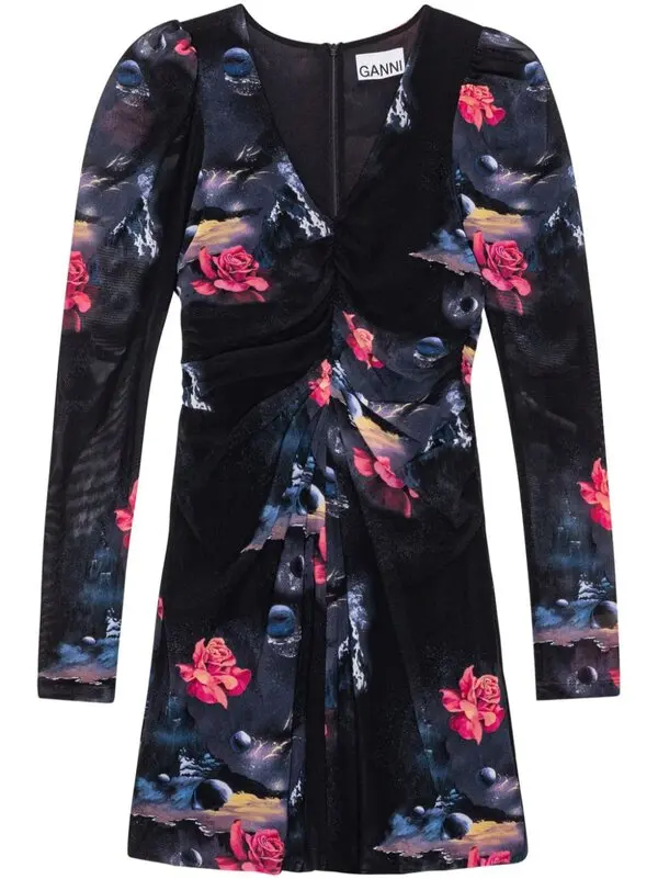 GANNI Graphic-print Minidress - Black