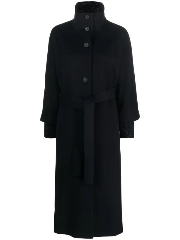Peserico Funnel-neck Belted Long Coat