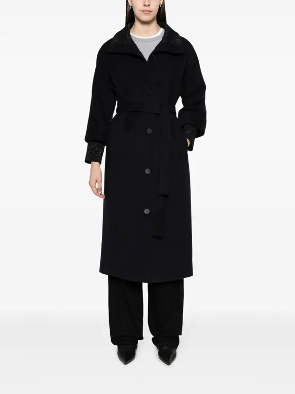 Peserico Funnel-neck Belted Long Coat