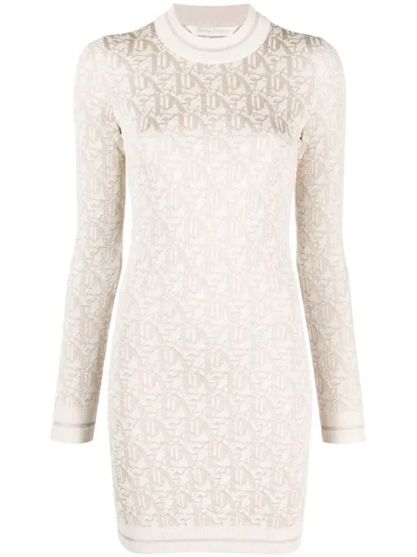 Palm Angels Monogram-jacquard Knitted Minidress - Neutrals