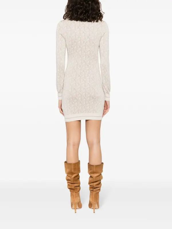 Palm Angels Monogram-jacquard Knitted Minidress - Neutrals