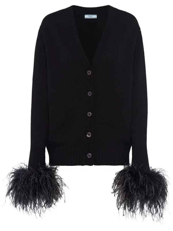 Prada Feather-trim Cashmere Cardigan