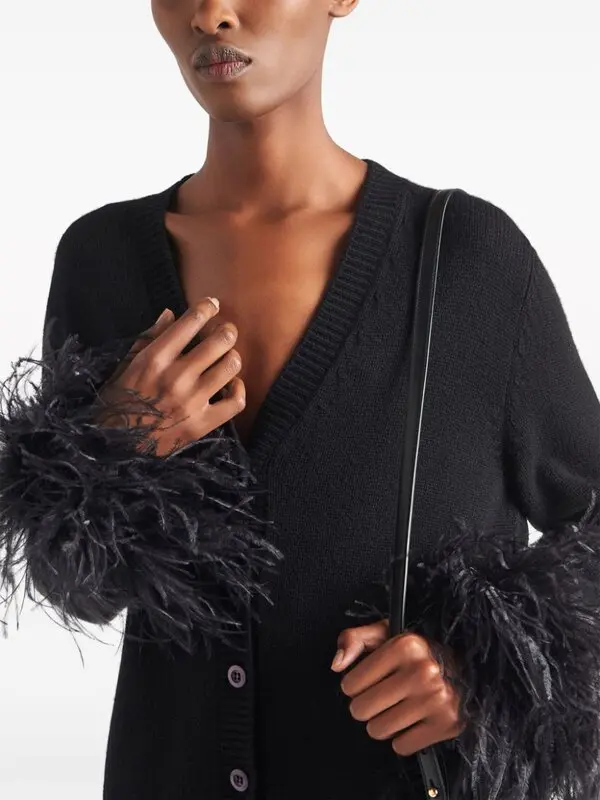 Prada Feather-trim Cashmere Cardigan