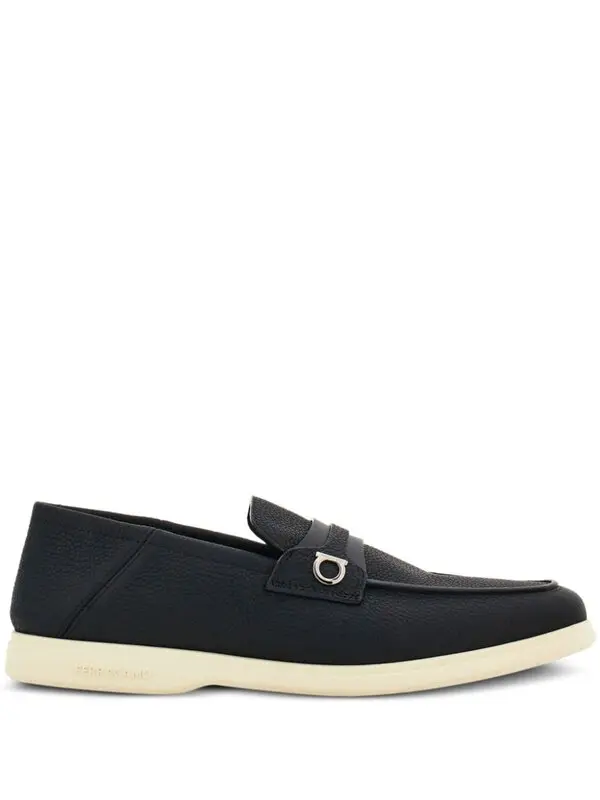 FERRAGAMO Gancini-plaque Leather Loafers - Black