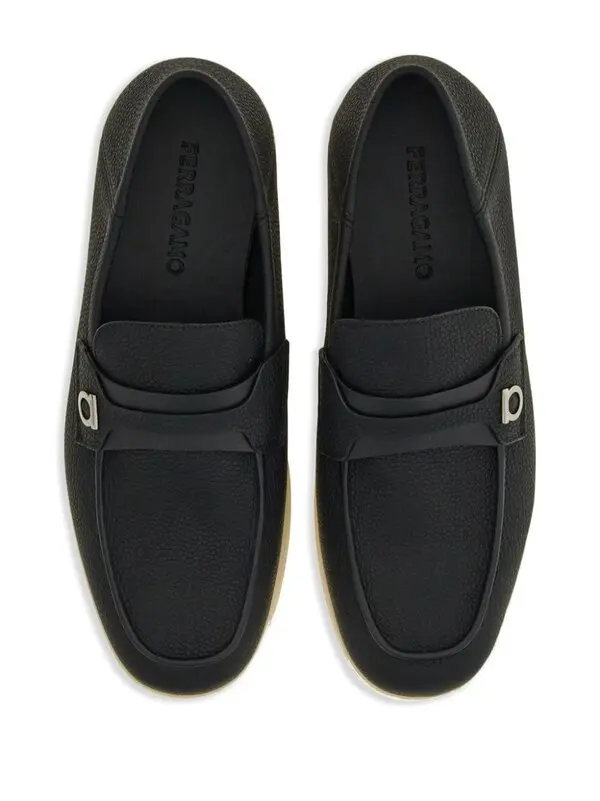FERRAGAMO Gancini-plaque Leather Loafers - Black