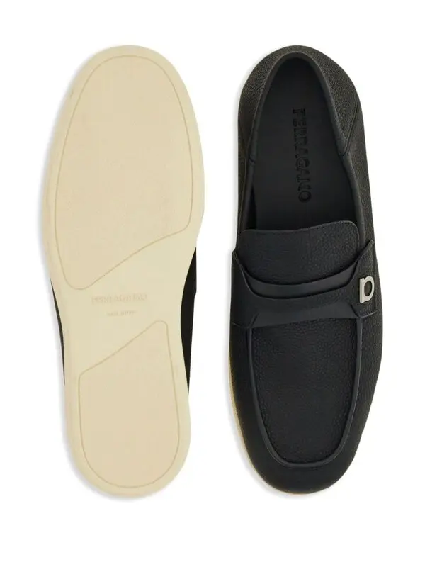 FERRAGAMO Gancini-plaque Leather Loafers - Black