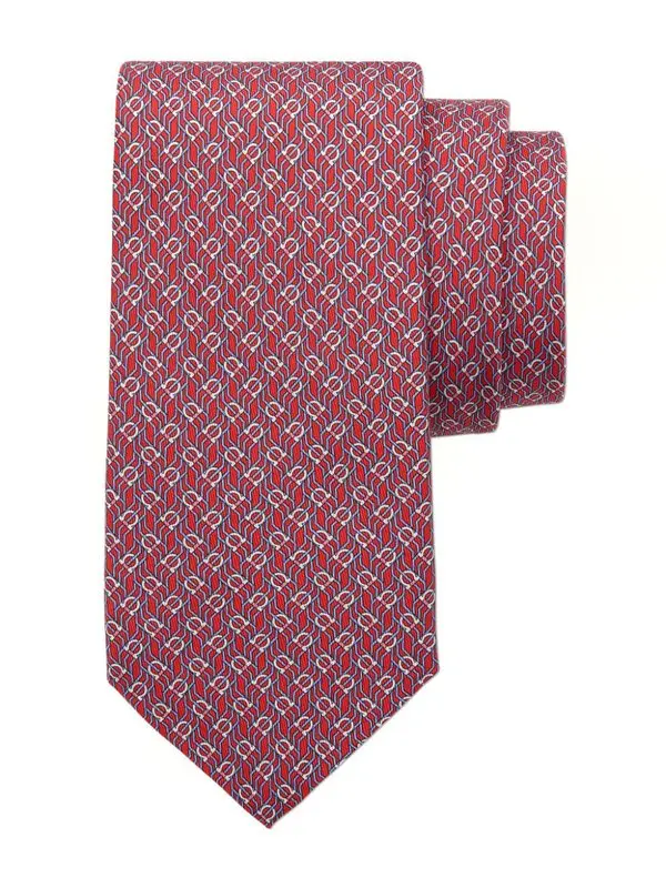 FERRAGAMO Silk Graphic Print Neck Tie - Red