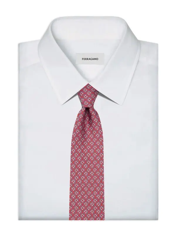 FERRAGAMO Silk Graphic Print Neck Tie - Red