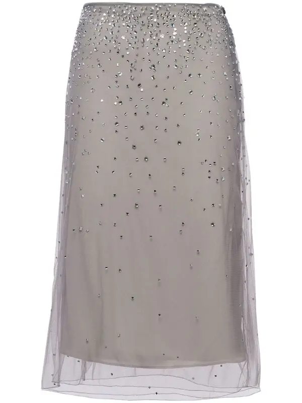Prada Crystal-embellished Tulle Midi Skirt