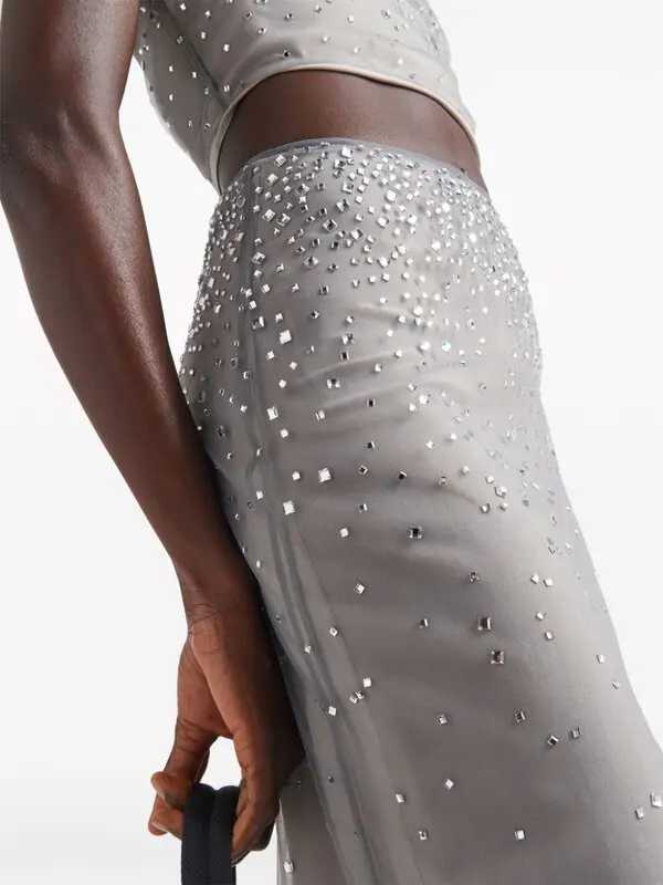 Prada Crystal-embellished Tulle Midi Skirt