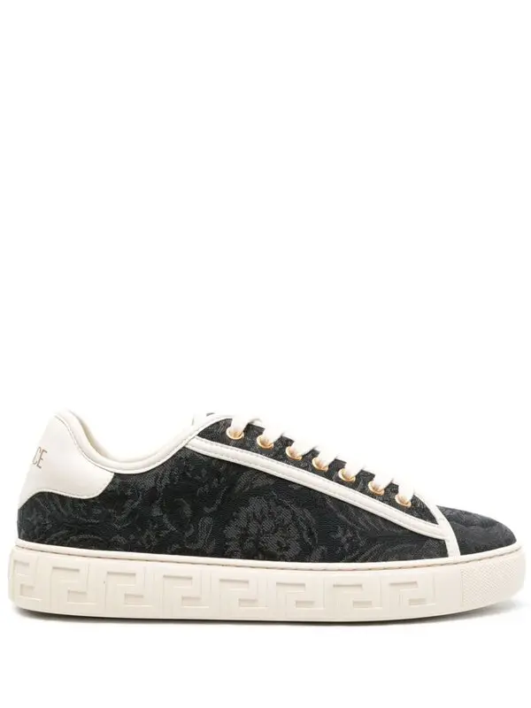 Versace Greca Jacquard Canvas Low Top Sneakers - Black