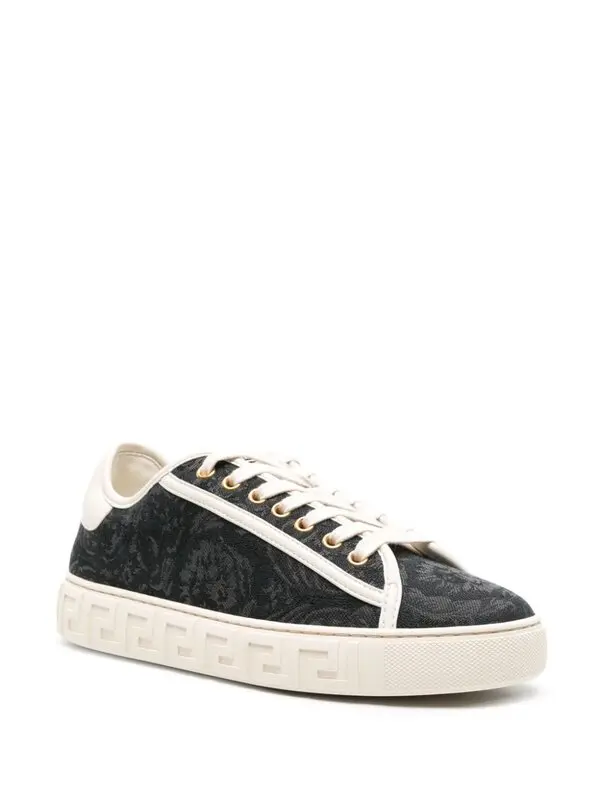 Versace Greca Jacquard Canvas Low Top Sneakers - Black
