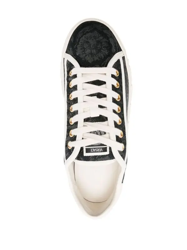 Versace Greca Jacquard Canvas Low Top Sneakers - Black