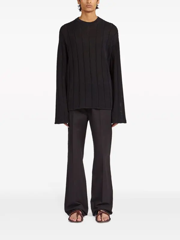 FERRAGAMO Flared Cotton Chino Trousers - Black