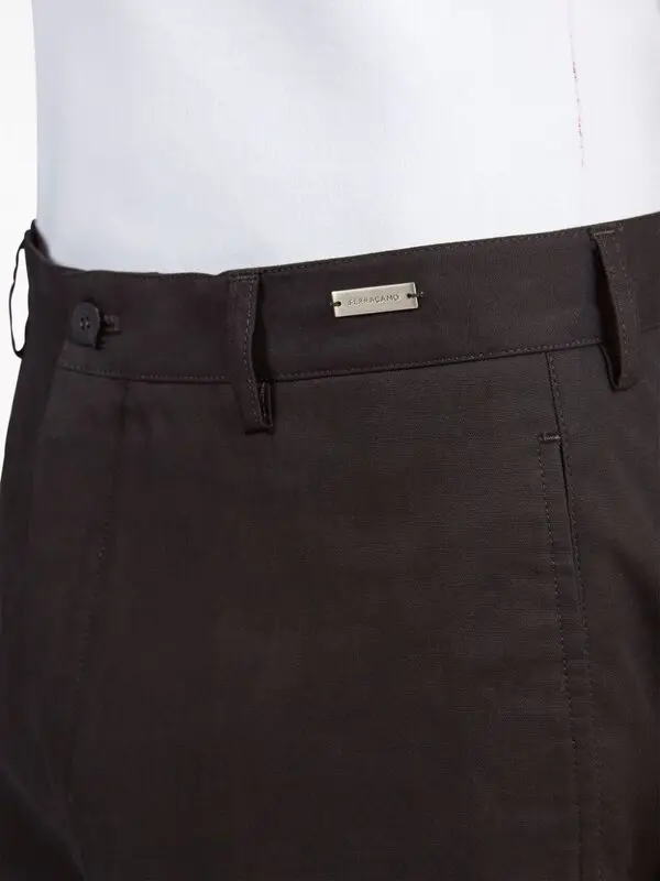 FERRAGAMO Flared Cotton Chino Trousers - Black