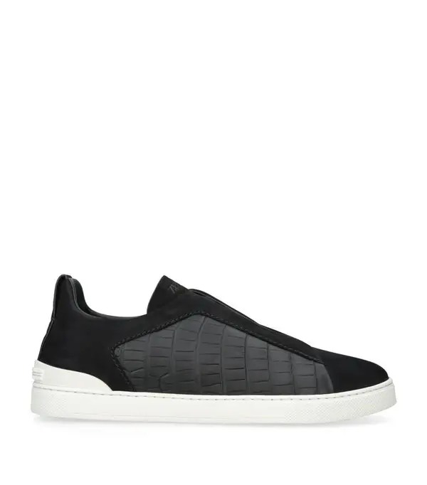 Zegna Crocodile Leather Triple Stitch Sneakers - Black