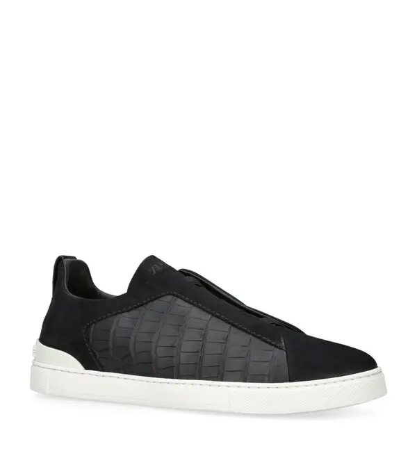 Zegna Crocodile Leather Triple Stitch Sneakers - Black