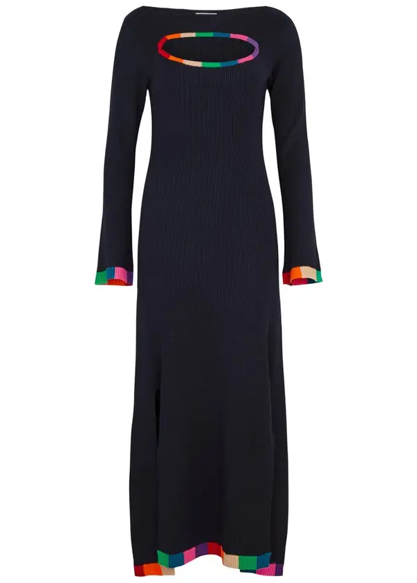 Olivia Rubin Mara Cut-Out Ribbed-Knit Maxi Dress - Black | Editorialist