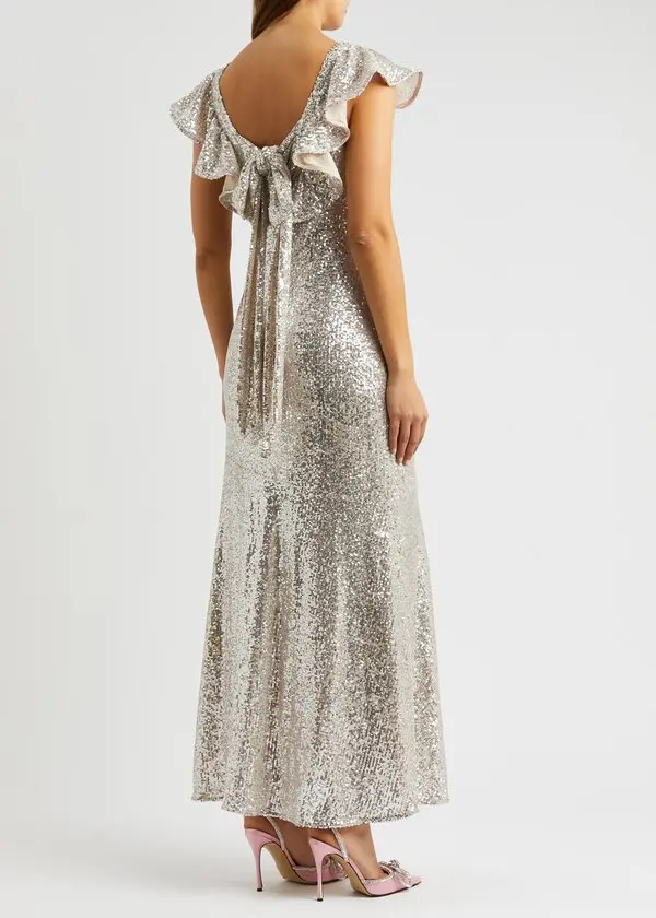olivia rubin sequin dress Rex Silver Sequin Maxi Dress RENTAL  Olivia Rubin