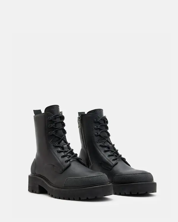 Allsaints Mudfox Lace Up Chunky Leather Boots In Black - 60  display picture 1