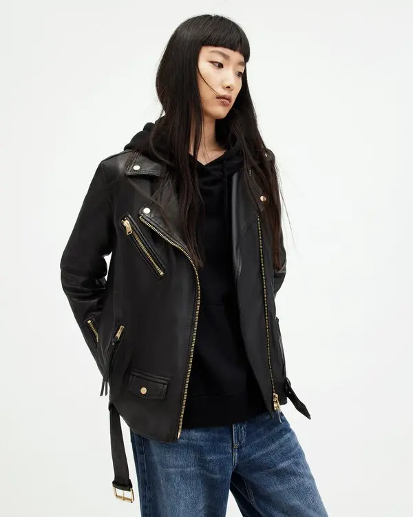 ALLSAINTS Billie Oversized Leather Biker Jacket With Stud Detail