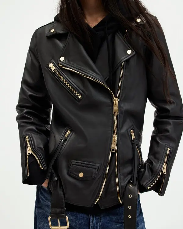 ALLSAINTS Billie Oversized Leather Biker Jacket With Stud Detail