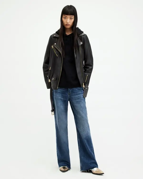ALLSAINTS Billie Oversized Leather Biker Jacket With Stud Detail