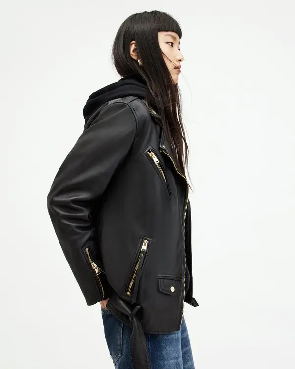 ALLSAINTS Billie Oversized Leather Biker Jacket With Stud Detail