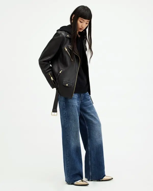 ALLSAINTS Billie Oversized Leather Biker Jacket With Stud Detail