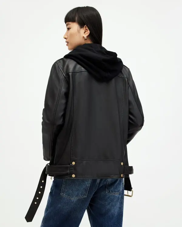 ALLSAINTS Billie Oversized Leather Biker Jacket With Stud Detail