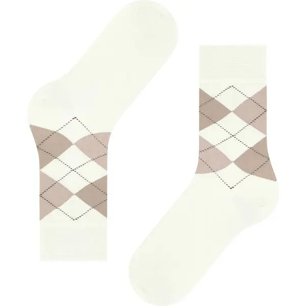Falke Argyle Organic Cotton Blend Crew Socks - Off-white