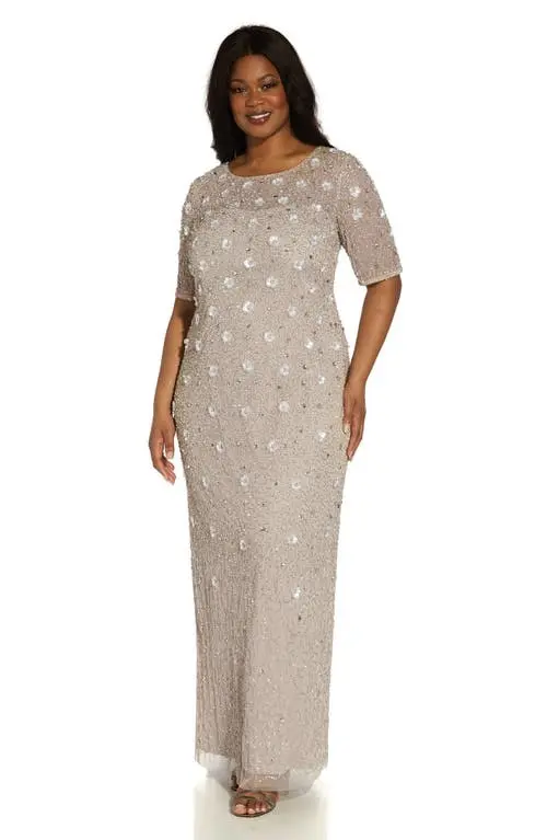 beaded cap sleeve a line midi dress Size 10 Adrianna Papell AP1E207750 Navy Mother of Bride Dress – Bridal Sense main image 1