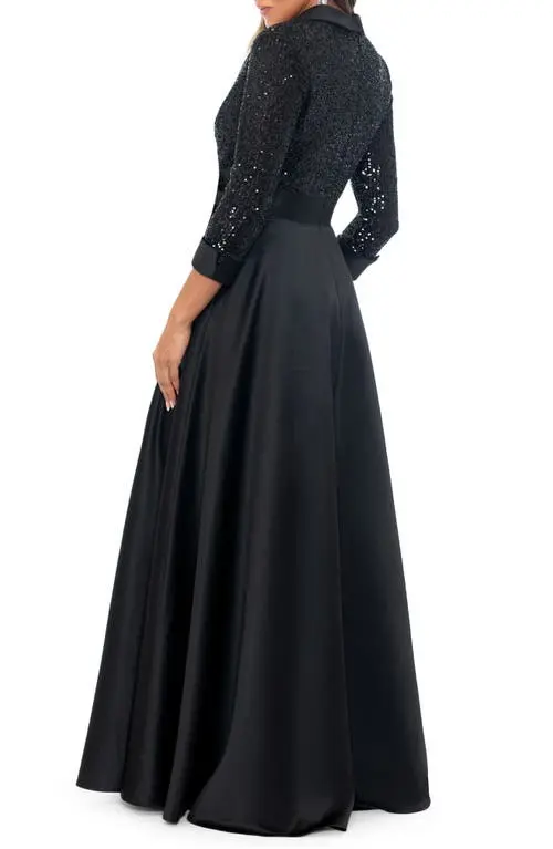 XSCAPE EVENINGS Sequin Tux Ballgown