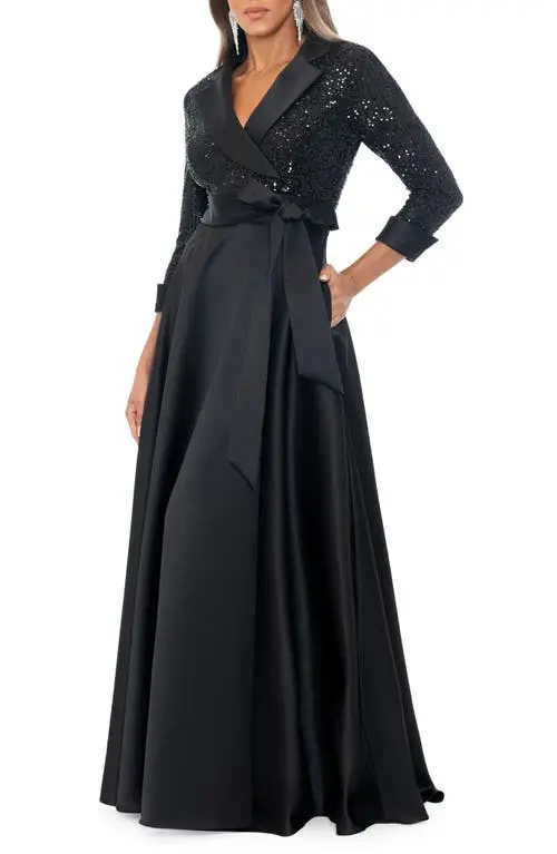 XSCAPE EVENINGS Sequin Tux Ballgown