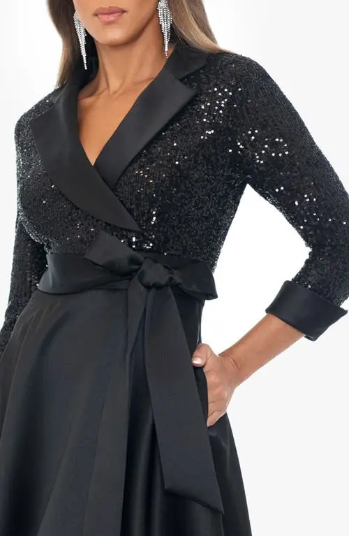 XSCAPE EVENINGS Sequin Tux Ballgown