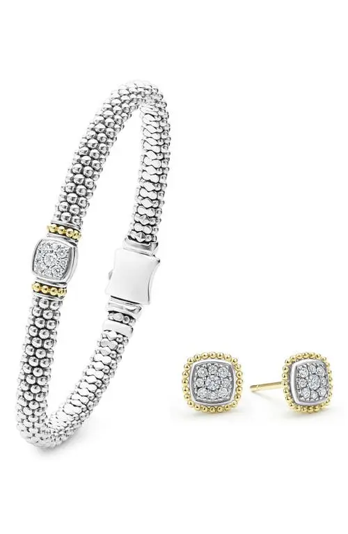 Lagos Caviar Beaded Bangle And Stud Earrings Set - Silver