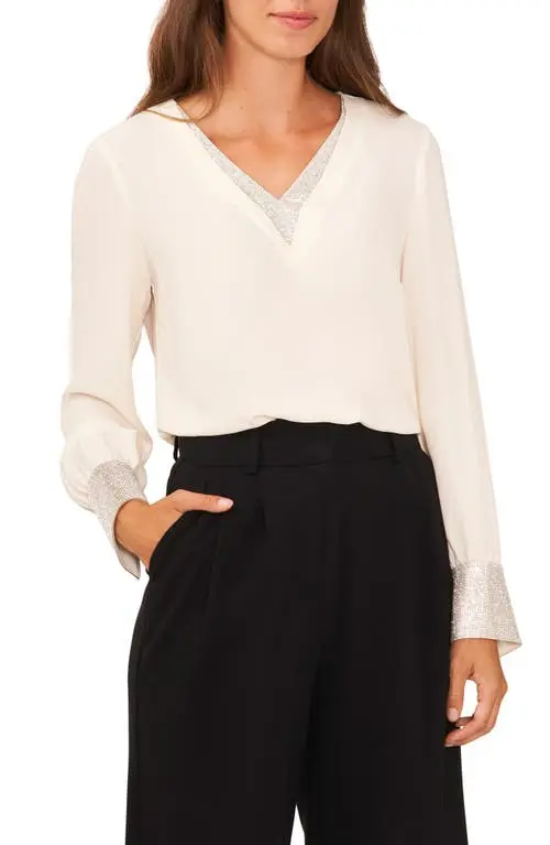 Halogen Rhinestone V-neck Top