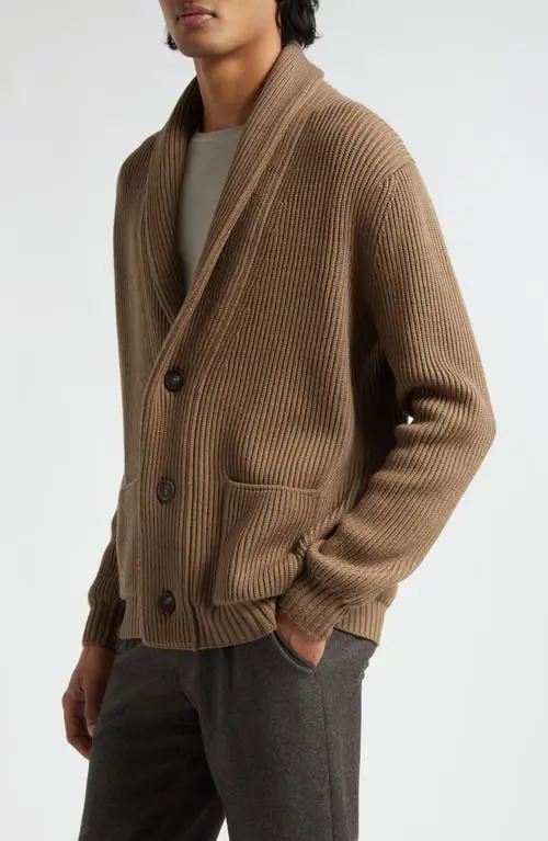 Thom Sweeney Shawl Collar Merino Wool Cardigan In Taupe 65% Off