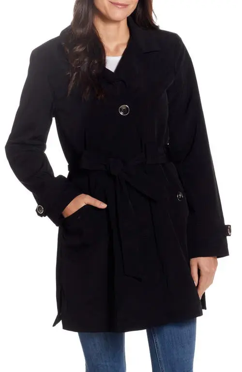 Gallery Belted Raincoat - Black