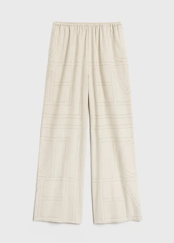 TOTEME Monogram Flannel Pj Bottoms - Light Beige Melange