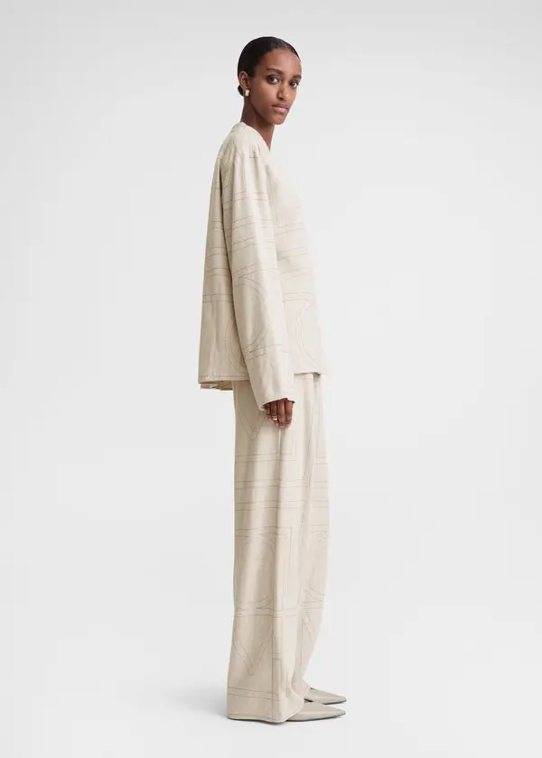 TOTEME Monogram Flannel Pj Top - Light Beige Melange