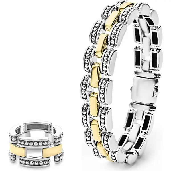 Lagos Link Ring & Bracelet Set - Silver/gold