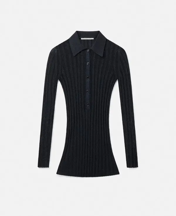 Stella McCartney Lurex Rib Knit Polo Top